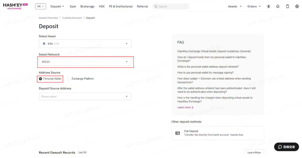How do I deposit funds from my personal wallet to HashKey Exchange ...